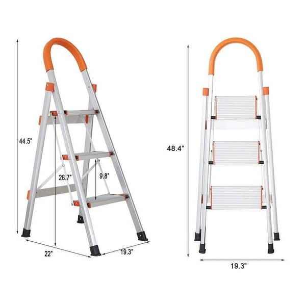 3 Step Aluminum Ladder Anti-Slip Stepladder with Rubber Hand Grip ...