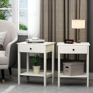 Set of 2, Wood Nightstand with Storage Drawer and Bottom Open Shelf ...