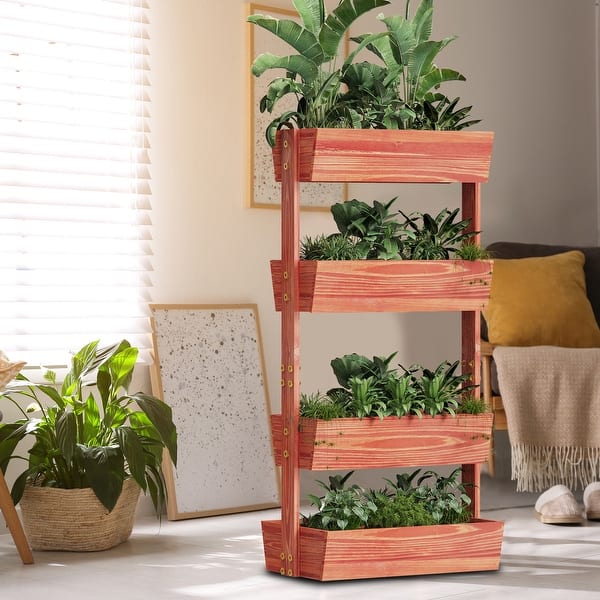 Wood Outdoor Vertical 4-layer Plant Stand Planter Box - 26.5 x 16.5 x ...