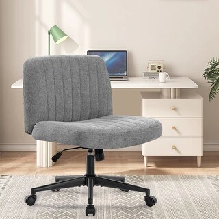 Office Chair With Wheels, Armless ,Linen Wide Seat Home Office Chair ...