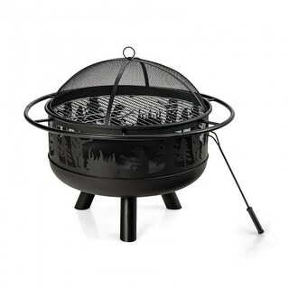 30 Inch Outdoor Wood Burning Fire Pit with Fire Poker and Cooking Grill ...