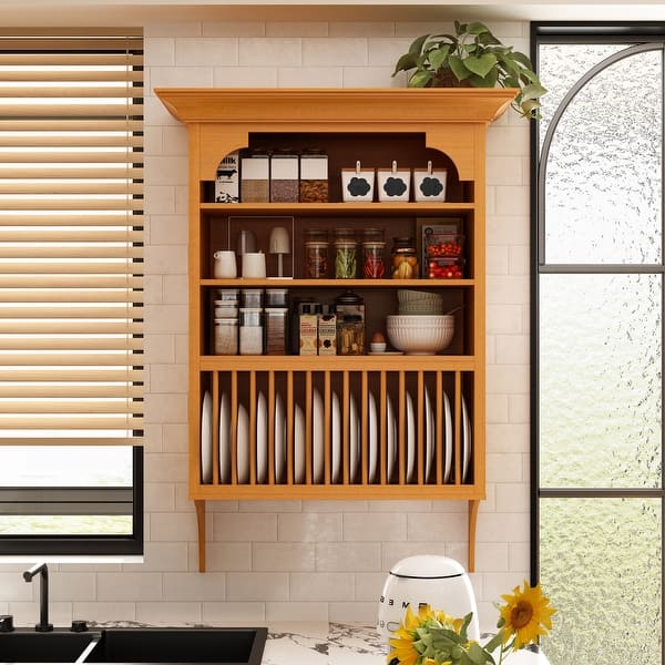Charming and Functional large Wall - mounted wooden Niche Shelf Kitchen ...
