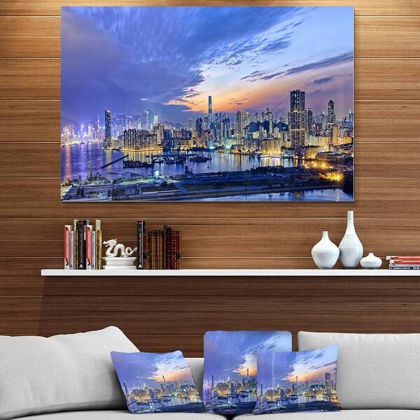 Hong Kong City Sunset Panorama - Cityscape Glossy Metal Wall Art - Bed ...