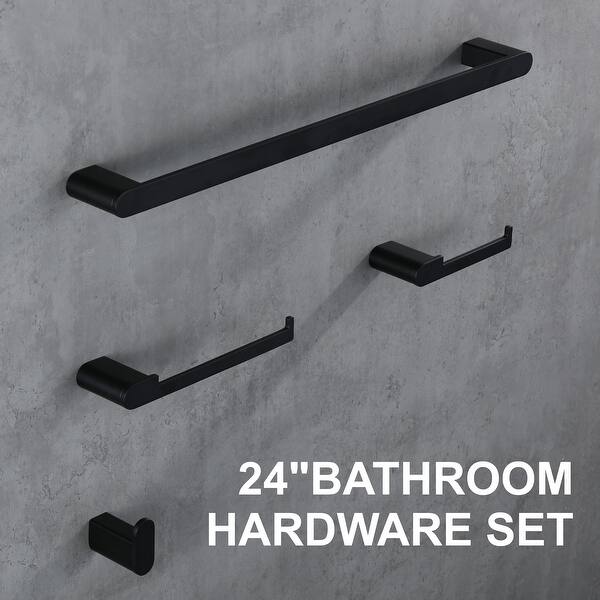 4 Piece Bath Accessory Set With Towel Bar Robe Hook Toilet Roll Paper