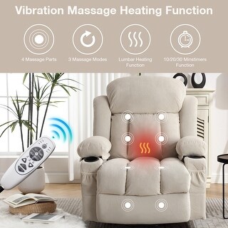 Beige Velvet Power Lift Recliner Chair Electric Heat Massage Sofa ...