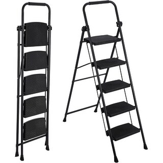 5 Step Ladder, Steel Folding Step Ladder, Portable Ladder with Anti ...