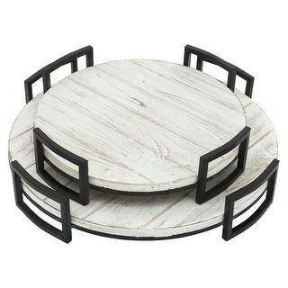 Set of 2 Round Wood Trays, Gray 3.25"H - 17.75" x 17.75" x 3.25" - Bed ...