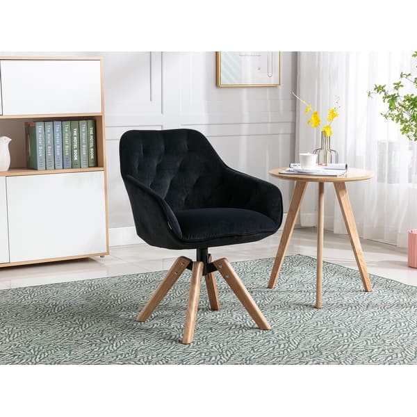 No Wheels Swivel Office Chair with Solid Wood Legs Desk Chair - Bed ...