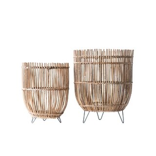 Round Arurog Baskets with Metal Clothespin Feet (Set of 2 Sizes) - Bed ...