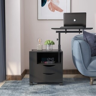 Bedside Functional Height Adjustable Table Nightstand with Wheels ...