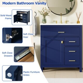 Bathroom Blue Vanity 30-Inch Bathroom Storage Cabinet with Undermount ...