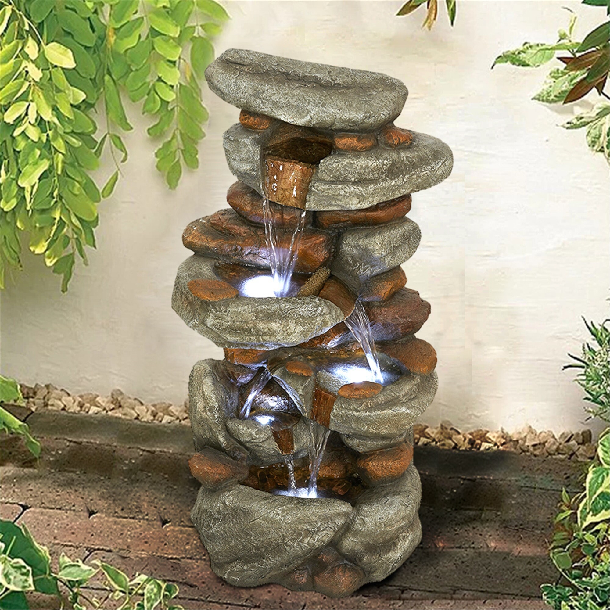 Alpine Corporation 51" Tall Indoor/Outdoor Waterfall Rock Fountain with ...