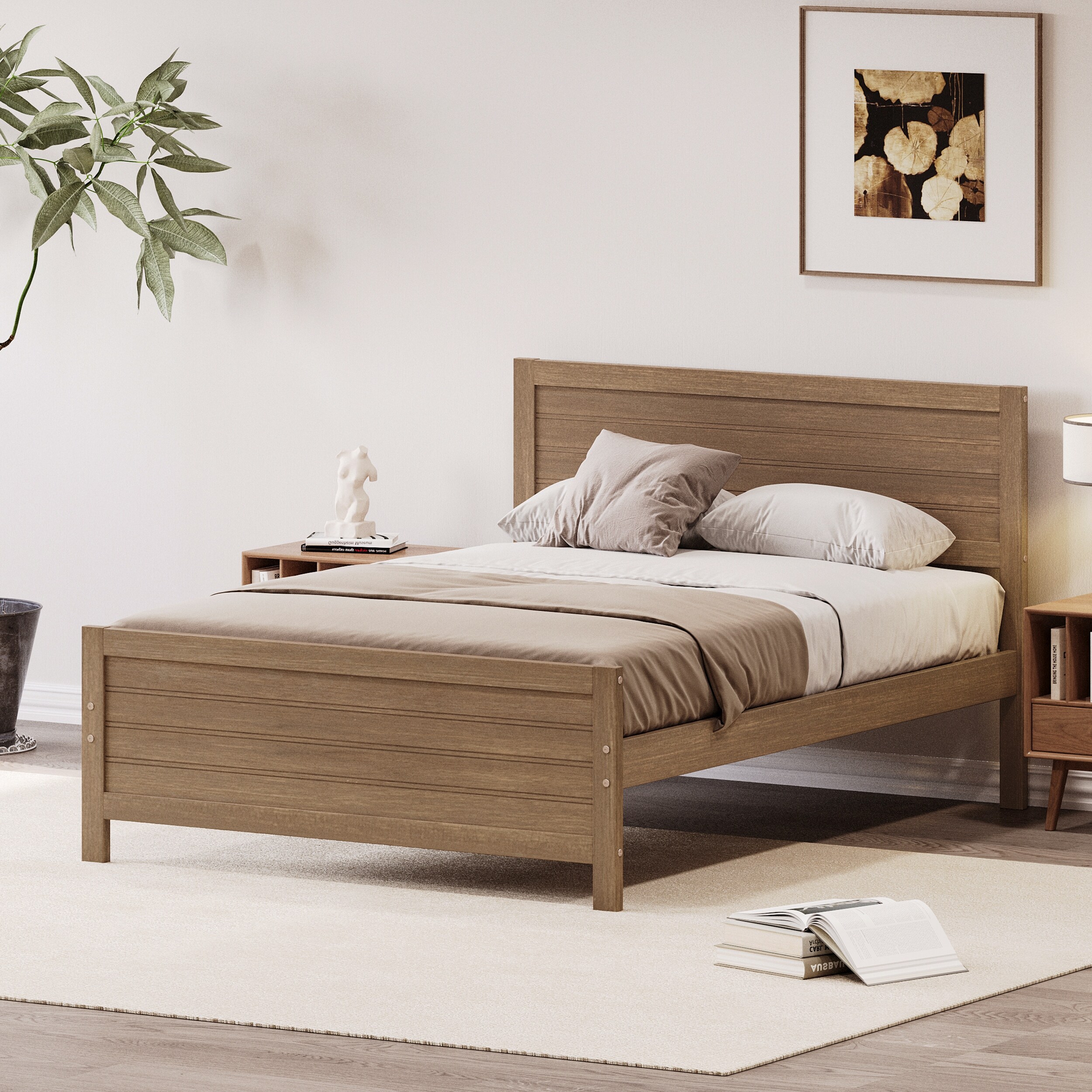 Full Queen King Size Wood Bed Frame with Headboard Wooden Platform Bed No Box Spring Needed for Bedroom Bed Bath Beyond 41072507