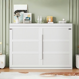 Queen Size Murphy Bed Wall Bed Modern Design With Led Lights,White ...