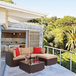 Oshion 5-Piece Set Rattan Sofa Wood Grain Rattan 2 Corners 1 Armless ...