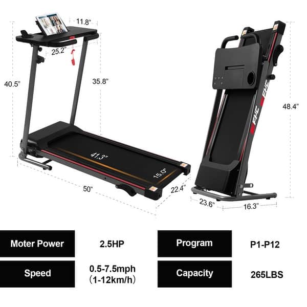 2.5Hp Compact Electric Treadmill for Running and Walking Foldable ...