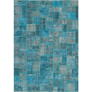 ECARPETGALLERY Hand-knotted Color Patchwork Turquoise Wool Rug - 6'11 x ...