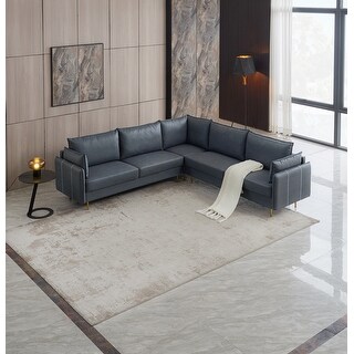 L-Shaped Technical Leather Sectional Sofa Comfort Upholstered Corner ...