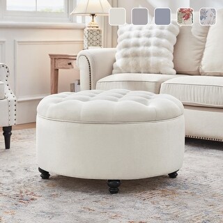Tufted Large Round Storage Ottoman Beige/ Grey/ Blue - Bed Bath ...