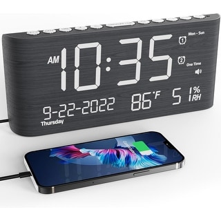 Wooden Digital Alarm Clock with Dual Alarms and USB Charger - Bed Bath ...