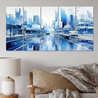 Designart "Abstract Future City Road" Cityscapes Multipanel Canvas Art ...