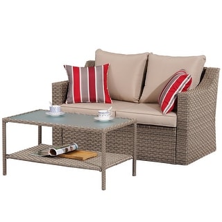 Outdoor Rattan Loveseat Set (2 Pieces) - Bed Bath & Beyond - 40428874