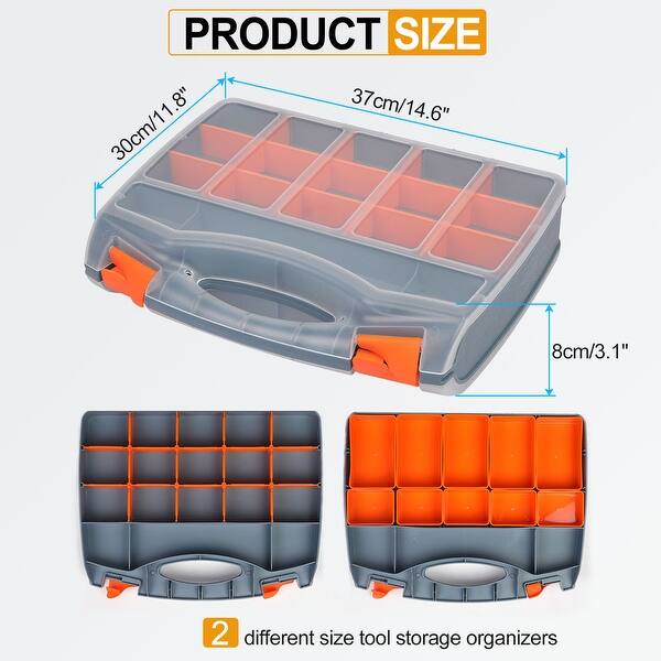 Double Side Tool Organizer 14.6"x11.8"x3.1" 25-Compartment Hardware ...