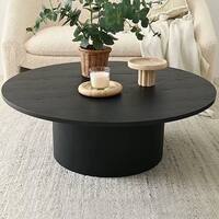 Round Black Coffee Table Solid Wood Base - On Sale - Bed Bath & Beyond ...