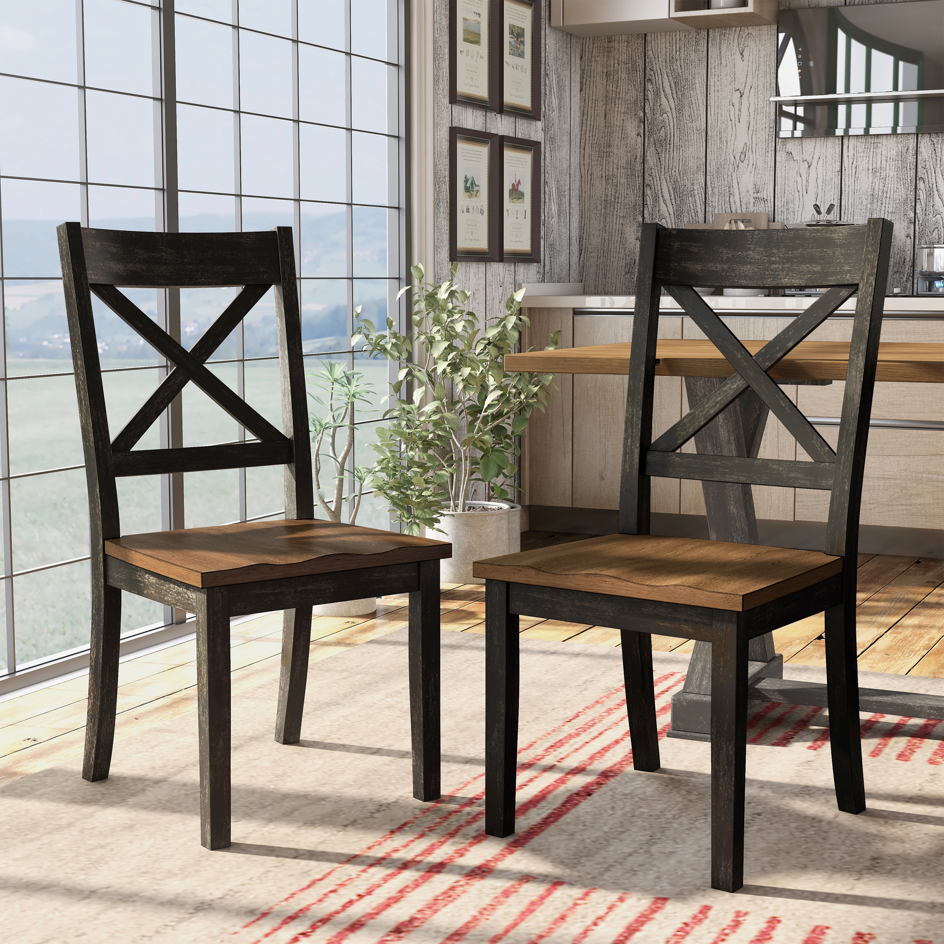 Teasdale Farmhouse Wood Cross Back Dining Chairs By Furniture Of
