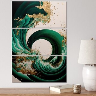 Designart "Emerald Green And Gold Abstract Waves IV" Modern Spiral ...