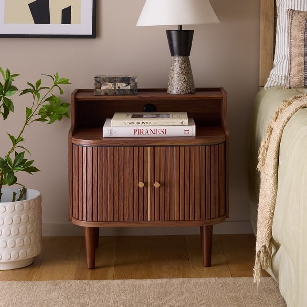 SAFAVIEH Tameka Tambour Door Nightstand Table with Hutch - Bed Bath ...