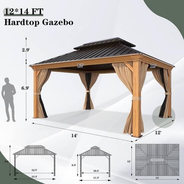 Erommy Outdoor Galvanized Steel Roof Gazebo Pergola w/ Aluminum Frame ...