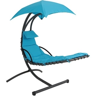 Sunnydaze Floating Patio Chaise Lounger Chair with Canopy - Teal - 79 ...