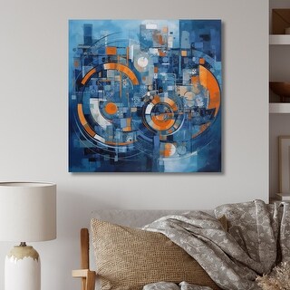 Designart "Orange And Blue Geometric Equilibrium II" Modern Geometric ...