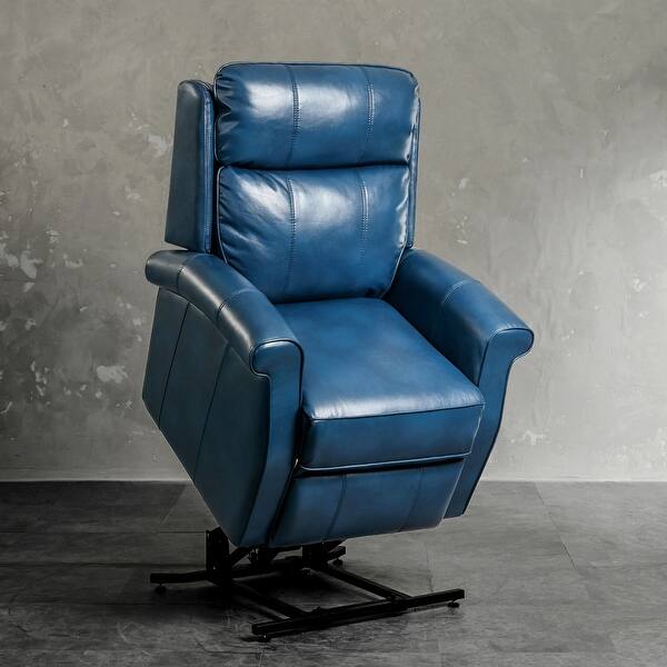 Navy Blue Bonded Leather Power Lift Chair Recliner with Zero-G position ...