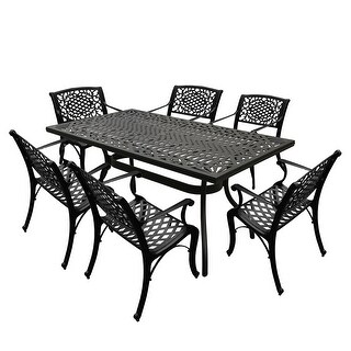Modern Ornate Outdoor Mesh Aluminum 68-in Rectangular Patio Dining Set with Six Chairs - Bed ...