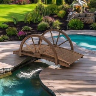 3.3ft Wooden Garden Bridge Arc Footbridge w/ Half-Wheel Style Railings ...