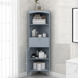 Triangle Corner Cabinet with Open Shelves and Drawer - Bed Bath ...