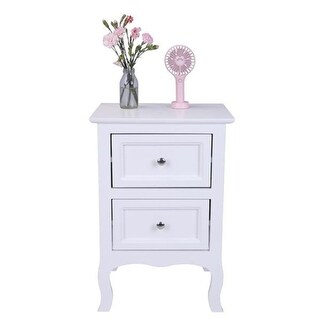 Side End Wood Bedside Tables White Nightstand with 2 Drawer Country ...