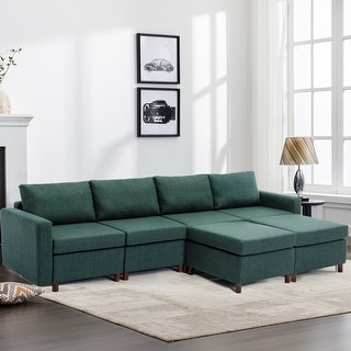 4 Seat Module Sectional Sofa Couch With 1 Ottoman,Seat Cushion and Back ...