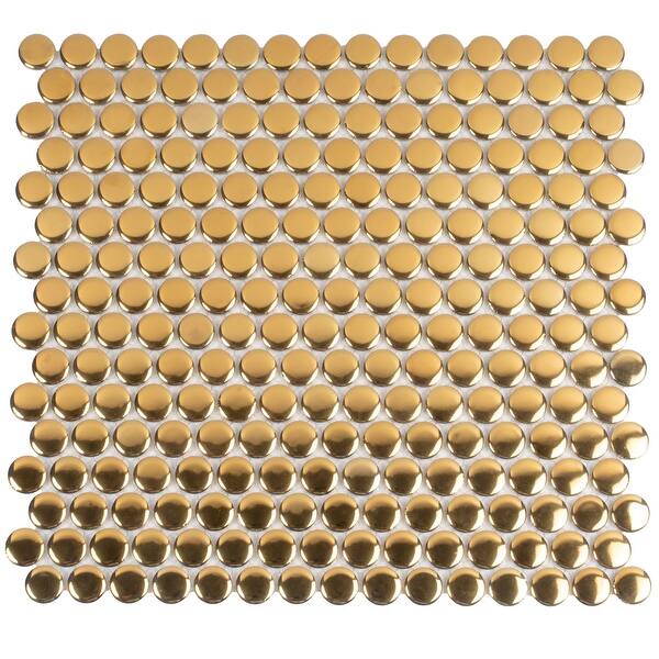 Cirkel 11.46 in. x 12.4 in. Glossy Gold Porcelain Mosaic Wall and Floor Tile (9.87 sq. ft./case ...