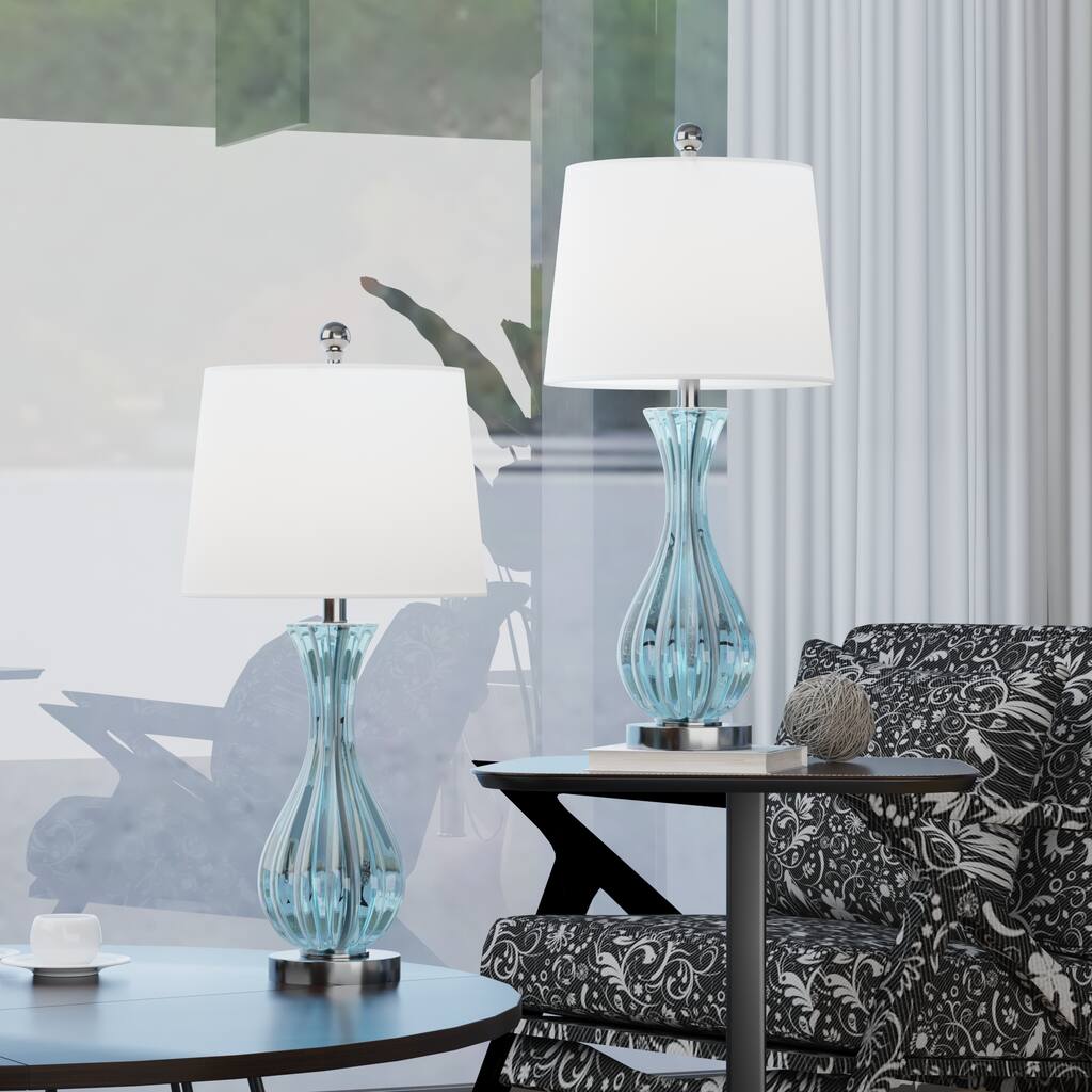 Maxax 25.5'' Blue Glass Bedside Table Lamp Set (Set of 2) - 13*13*25.5 ...