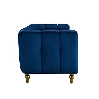 Streamlined Blue Velvet Upholstered Sofa, 3 Seat Channel Tufted Couch ...