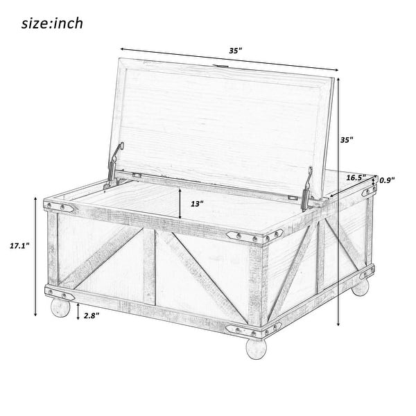 CTEX Wood Box Design Lift Table Top Solid Pine Wood Coffee Table with ...