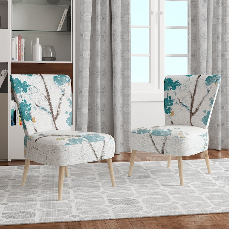 Designart "Teal Cherry Blossoms II" Upholstered Traditional Accent ...