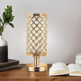 Set of 2 Modern Crystal Table Lamp with 2 USB Port - 4.7" x 12.2" - Bed ...