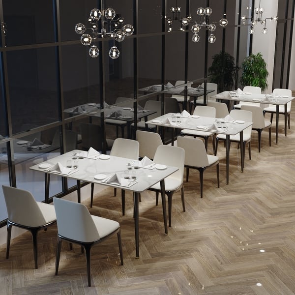 UNHO Modern Dining Table with Slate Stone Top and Metal Legs Rectangle ...