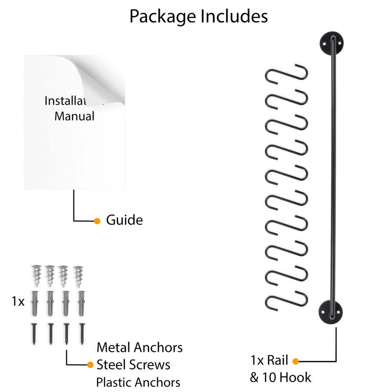 Wallniture Cucina Steel 24'' Wall Mounted Kitchen Rail with 10 Hooks ...