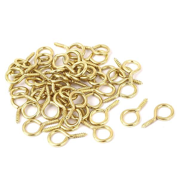 Garden Vine Wire 1.9mm Thread Dia Eyelet Screw Eye Hook 50pcs - Gold ...