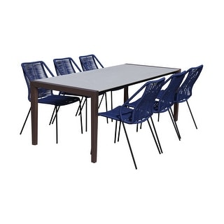7 Piece Dining Set with Super Stone Top and Fishbone Weaving, Blue ...